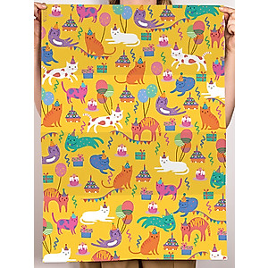 CENTRAL 23 Cat Birthday Wrapping Paper - 6 Sheets Yellow Gift Wrap - Cat Themed Gifts For Girls - Cat Wrapping Paper For Men And Women - Comes With Cute Stickers