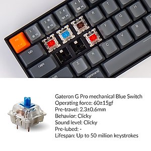 Keychron K14 70% Layout 72 Keys Hot-Swappable Bluetooth Wireless/USB Wired Mechanical Gaming Keyboard with Gateron G Pro Blue Switch/Multitasking/White LED Backlight Computer Keyboard for Mac Windows