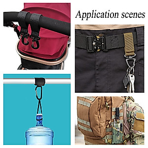 arricraft 4 Pairs Stroller Hooks, Black Stroller Buckle with Magic Taps, 360-degree Rotating, Plastic & Nylon Clasps for Stroller Accessory Shopping Cart Hook Accessories