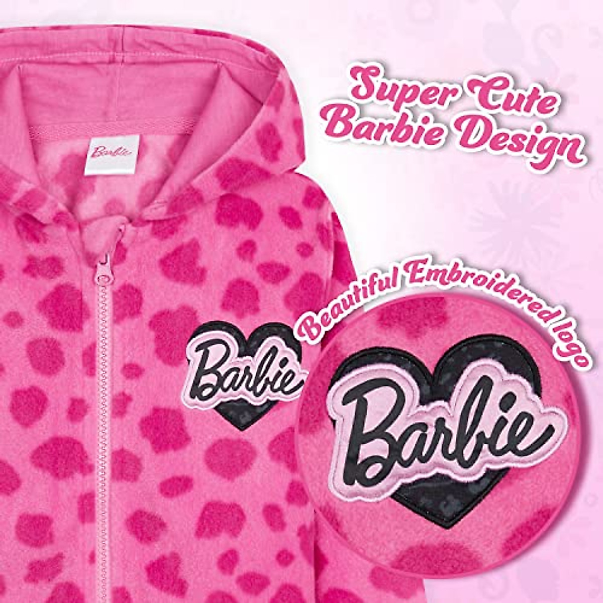 Barbie Girls Jacket Pink Hooded Fleece Girls' Jackets (Pink, 7-8 Years)