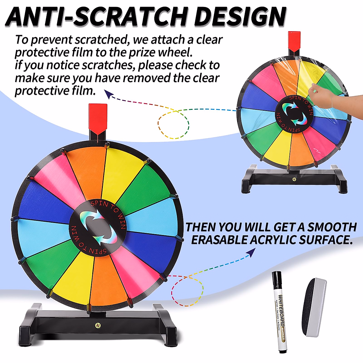 Hooomyai 12" Tabletop Spinning Prize Wheel 12 Slots Heavy Duty Editable Spinning Wheel with Dry Erase Markers & Eraser for Fortune Spin Game Tradeshow Carnival