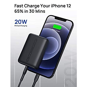 JSAUX Mini Portable Charger 10000mAh, 20W Small USB-C Power Bank Fast Charging PD3.0 QC4.0 Charge External Battery Pack Compatible with iPhone 14 13 12 Pro Max, Samsung Galaxy S22 S21 S20-Black