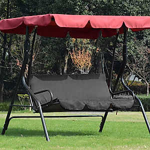 Patio Swing Cushion Cover Replacement,Garden Courtyard Outdoor Waterproof Polyester Taffeta 3‑Seats Swing Chair Hammock Seat Cushion (Black)