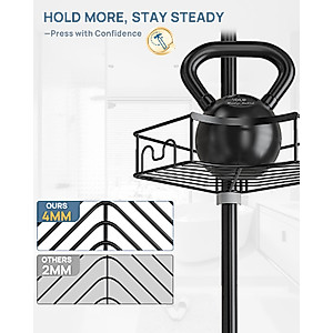 SEIRIONE Corner Shower Caddy Tension Pole, 4-Tier Rust-Free Shower Organizer Corner, Adjustable Shower Shelf for Inside Shower, Easy-Install Shower Rack for Shower Storage, 61.3 to 113Inch, Black