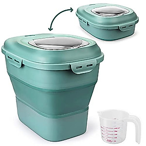 Viretec Large Rice Storage Container, 20lb to 50lb Collapsible Dry Food Storage Bins with Flip Lid and Rolling Wheel, Kitchen Organization Pantry to Store Cereal Flour, Dog Cat Food Storage Container