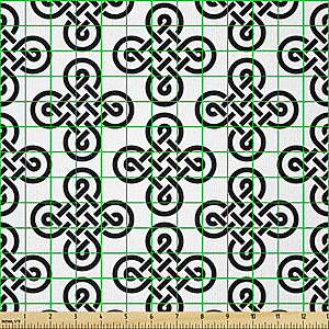 Ambesonne Celtic Fabric by The Yard, Old-Fashion Irish Knot Motifs in Symmetric Regular Design European Culture Theme, Stretch Knit Fabric for Clothing Sewing and Arts Crafts, Black White