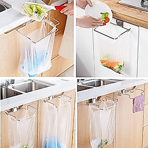Stainless Steel Hanging Garbage Bag Rack, Punch-Free Trash Bag Holder Magic Multi-Functional Garbage Bag Hanger for Kitchen Storage Cabinet Door Cupboards (Silver)