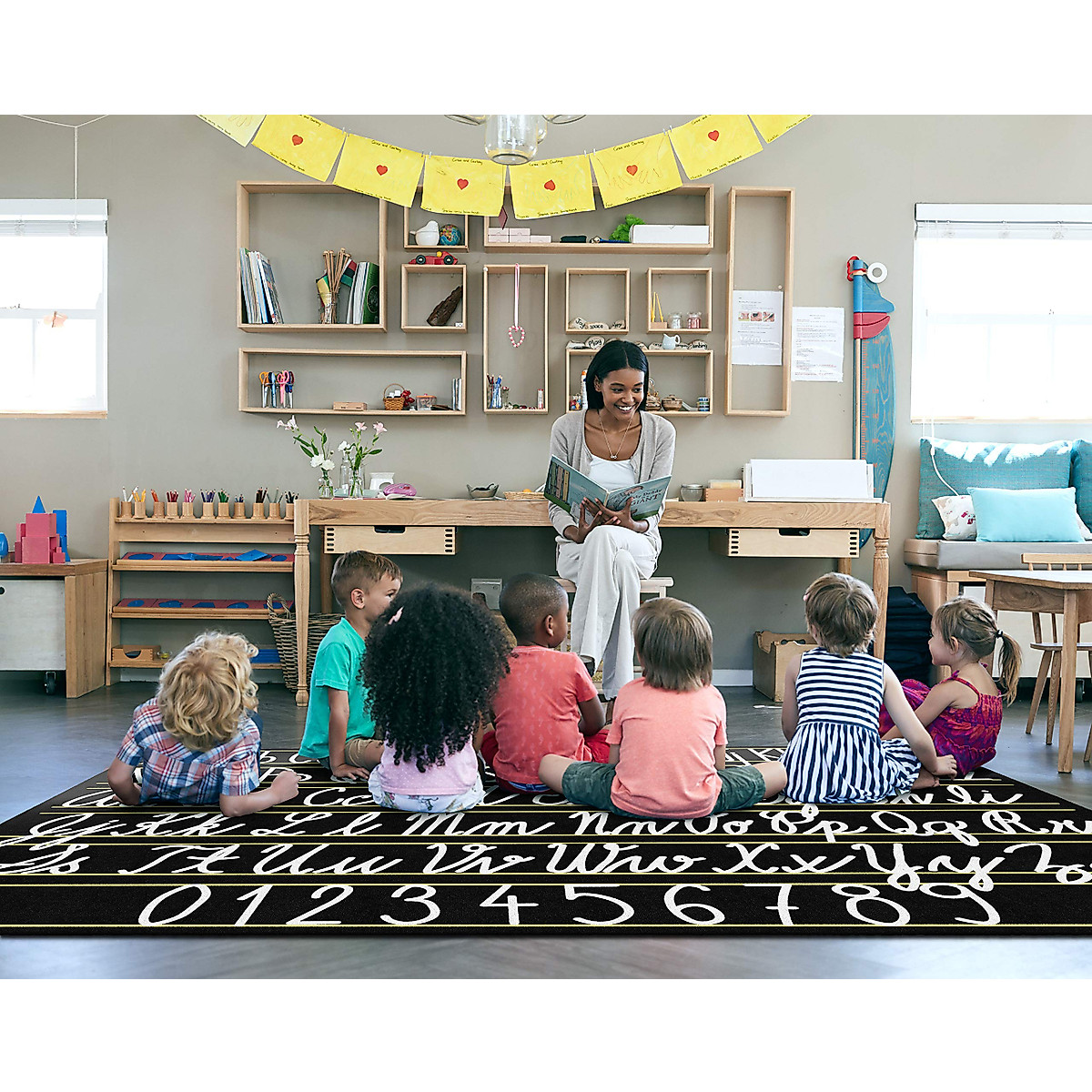 Flagship Carpets Handwriting Samplers ABC Children's Floor Area Rug for Indoor Classroom or Home Learning Area, Kids Room or Educational Play Mat, 7'6" x 12', Rectangle