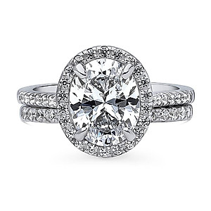 BERRICLE Sterling Silver Halo Wedding Engagement Rings Oval Cut Cubic Zirconia CZ Ring Set for Women, Rhodium Plated Size 10