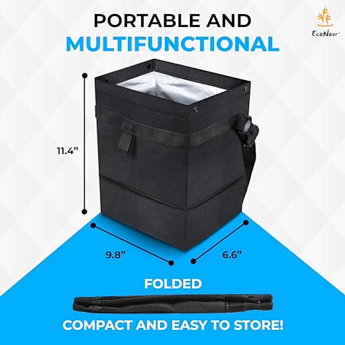 EcoNour Car Trash Can (Large) | Car Trash Bag Hanging with Elastic Opening & Easy Mount | Car Garbage Can with Waterproof Oxford Material | Cute Car Accessories for Camping, Traveling & Outdoor