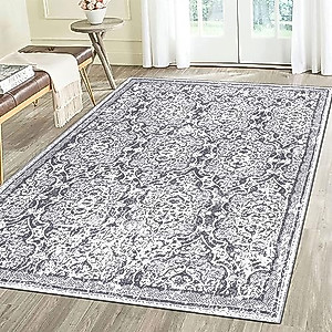 Vaukki Living Room Rug, Vintage Shaggy Soft Laundry Rug, Non Slip Kitchen Area Mat, Washable Farmhouse Bedroom Area Carpet for Bathroom, Kitchen and Kidsroom(4'x6', Grey)
