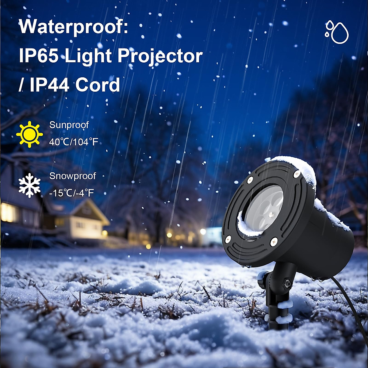 Outdoor Snowflake Projection Lights, IP65 Waterproof Christmas Snow Projector, Rotating Snowfall Projection Lamp for Halloween, Xmas, New Year, Parties, Weddings, and Patios
