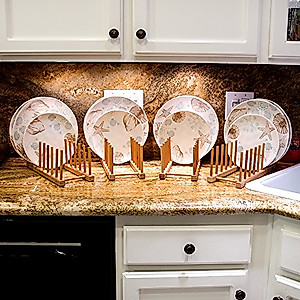 Trademark Innovations Multi-Purpose Bamboo Plate Holder and Pot Lid Organizer (Set of 4)