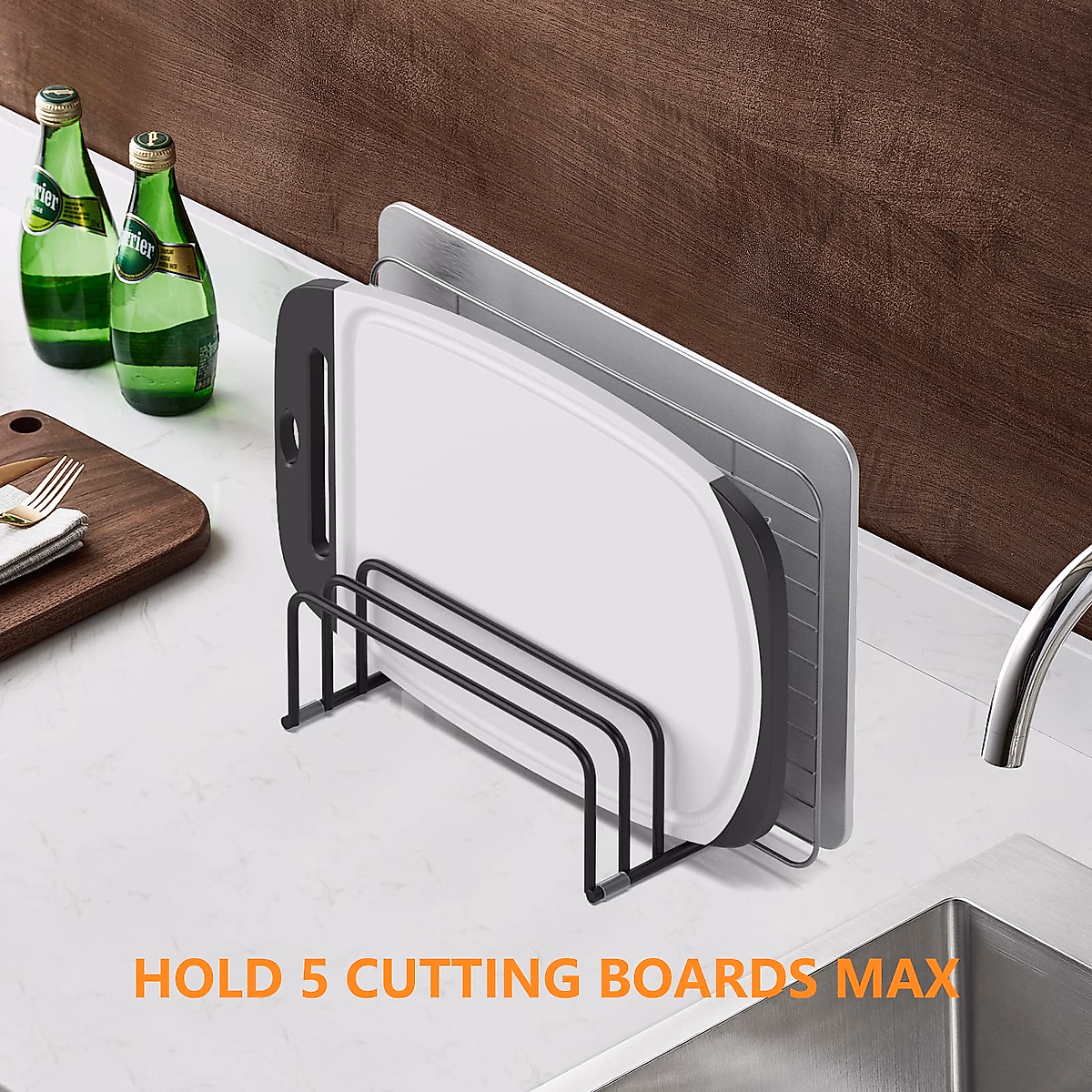 KORRTFID Cutting Board Storage Rack, Compact Chopping Board Organizer, Cutting Board Stand Holder, Bakeware, Cookie Sheets Organizer (0.6 Inch Width Slots)