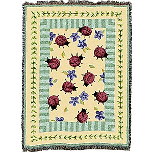 Pure Country Weavers Lady Bug Garden Blanket - Garden Floral Gift Tapestry Throw Woven from Cotton - Made in The USA (72x54)