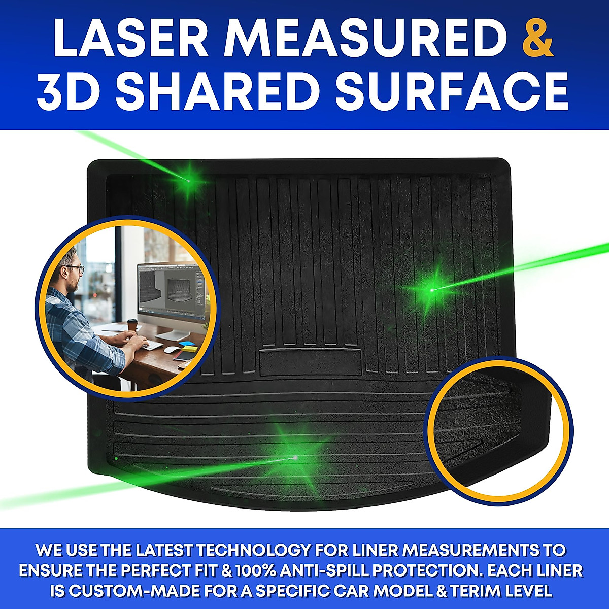 Premium Cargo Liner for Ford Escape 2013-2019 - 100% Protection - Custom Fit Car Trunk Mat - All-Season Black Cargo Mat - 3D Shaped Laser Measured Trunk Liners for Ford Escape 2013-2019