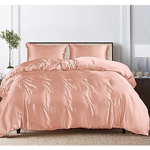 Linenwalas Tencel Lyocell Duvet Cover Set with Deep Pocket Fitted Sheet, Viscose Made from Eucalyptus Soft, Lightweight and Breathable Complete Bedding Set (Rose Gold, Queen)