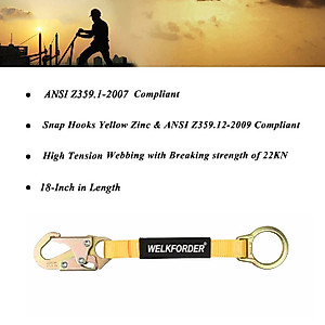 WELKFORDER 18-Inch D-Ring Extender Fall Protection with Snap Hook Connector and "O" Ring ANSI Compliant