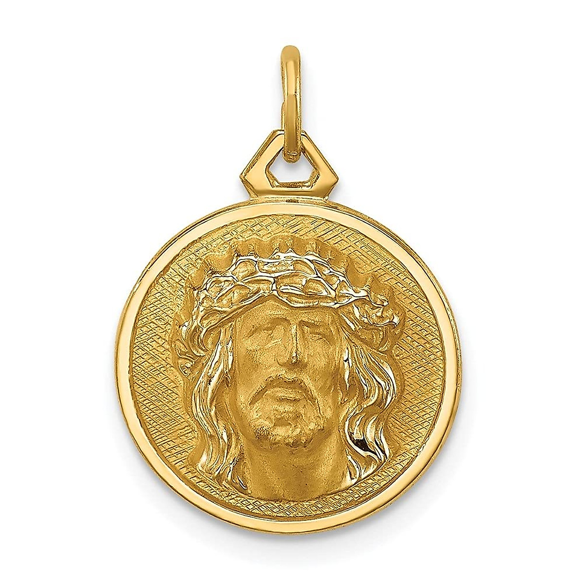 Diamond2Deal 14k Yellow Gold Hollow Satin Small Round Jesus Medal