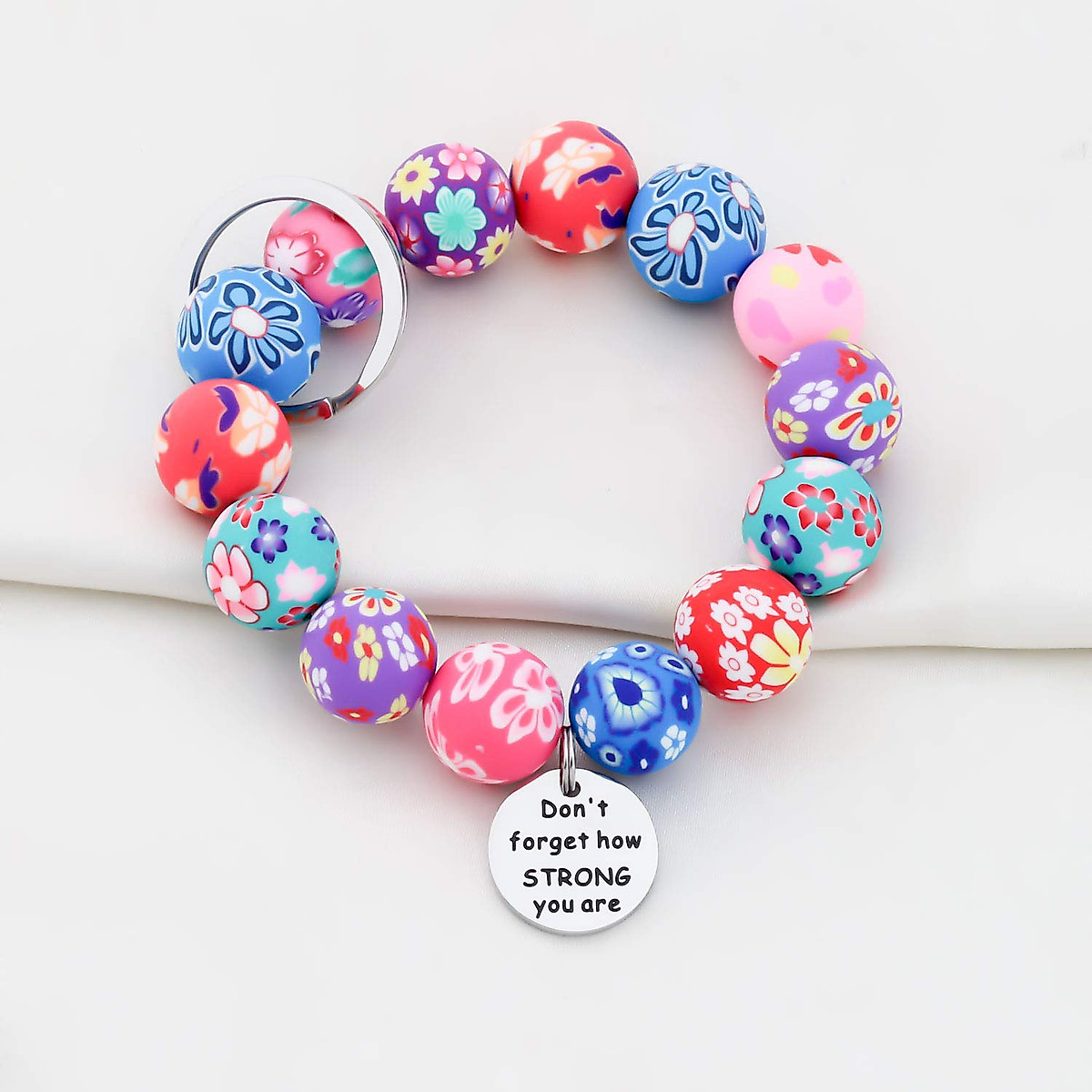 MYOSPARK Elastic Functional Beaded Handsfree Keychain Gift For Outdoor Office (Wrist Keychain Bracelet color)