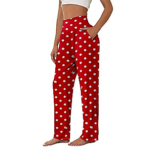 Neer 3 Pcs Women's Wide Leg Yoga Pant Comfy Loose Sweatpants High Waist Lounge Casual Athletic Pant Workout Joggers Pant (Black, Polka Dot Black, Polka Dot Red,Medium)