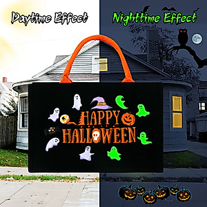 Mhtdet 2PCS Halloween Trick or Treat Bags, Glow in The Dark Halloween Candy Tote Bag with Handle, Halloween Canvas Tote Bag, Reusable Halloween Bags for Trick or Treating, Halloween Party