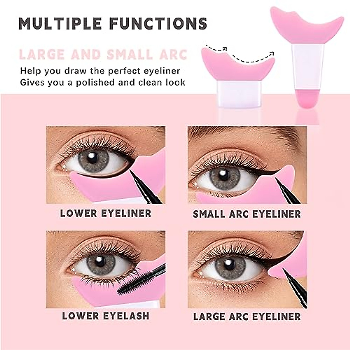 HOSAILY 3 Pcs Eyeliner Stencils Reusable Silicone Eyeliner Aid Mascara Shield Applicator Guide Tool Multifunctional Winged Eyeliner Eyelash Eyeshadow Lipstick Eye Makeup Tool for Women, Beginners (Pink)