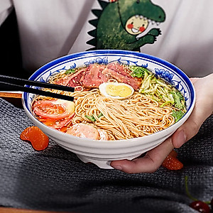 Hemoton Large Soup Bowl 1Pc Melamine Food Serving Bowl Blue and White Chinese Bowls Melamine Ramen Bowls Chinese Style Soup Bowl Porcelain Noodle Serving Bowl Pottery Pho Bowls