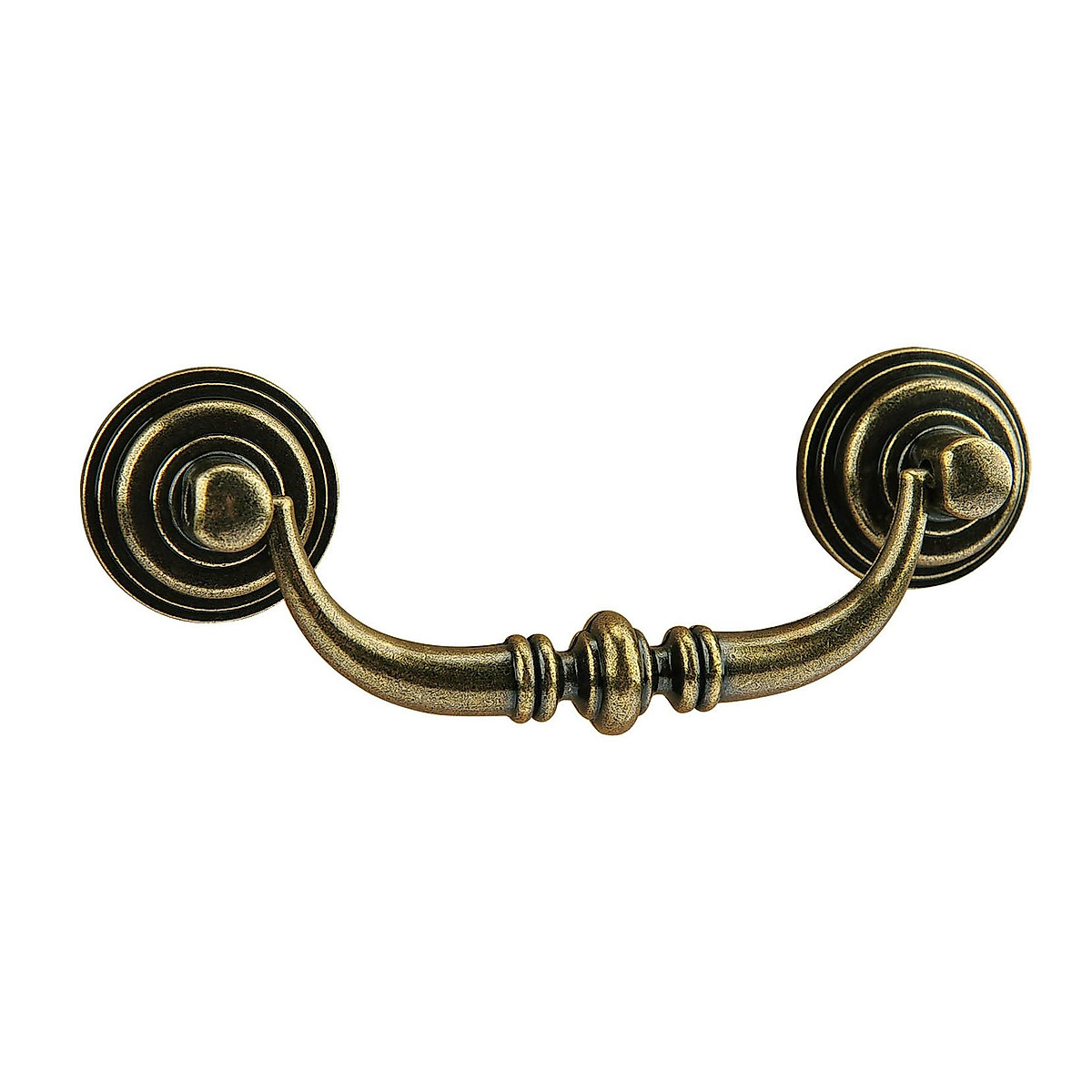 TIECA.HW 4Pcs Antique Brass Bail Drop Cabinet Pulls, 4-1/4" Hole Centers, Antique Bronze Distressed Dresser Drawer Handles Retro Brass Furniture Hardware for Kitchen Bathroom Office