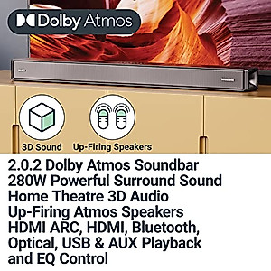 Majority Dolby Atmos Soundbar for TV, Bluetooth Wireless Sound Bar 2.0.2, 120W Sierra Home Audio Sound Bars for TV with Crystal Clear Sound Quality, HDMI ARC and Up-Firing Surround Speaker