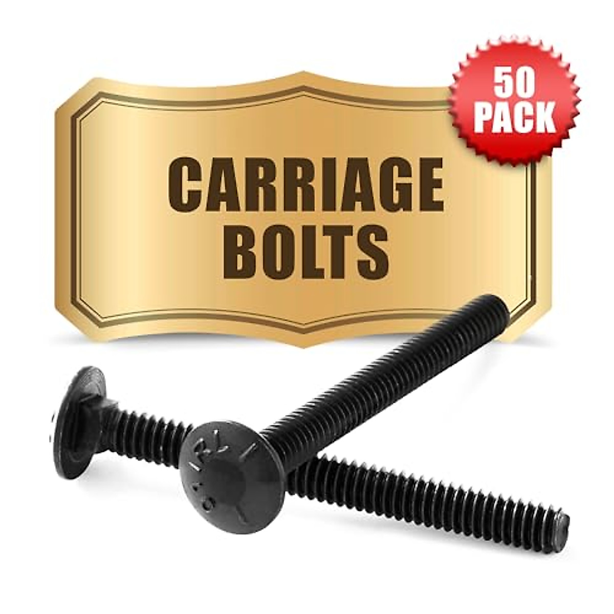 ASMC Industrial 1/4-20 x 2-1/2" Coarse Thread Grade 5 Carriage Bolt - Medium Carbon Steel for Heavy-Duty Fastening - Corrosion-Resistant Black Oxide Finish, Pack of 50