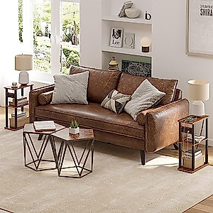 TUTOTAK Small Narrow Side Table with Charging Station, Set of 2 Skinny End Table for Small Spaces, Slim Nightstand with USB Ports and Outlet,Sofa Beside Table with Wheels, Brown TB01BB047