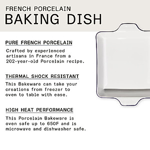Made In Cookware - Square Baking Dish - Navy Rim - Hand Crafted Porcelain - Professional Bakeware - Made in France