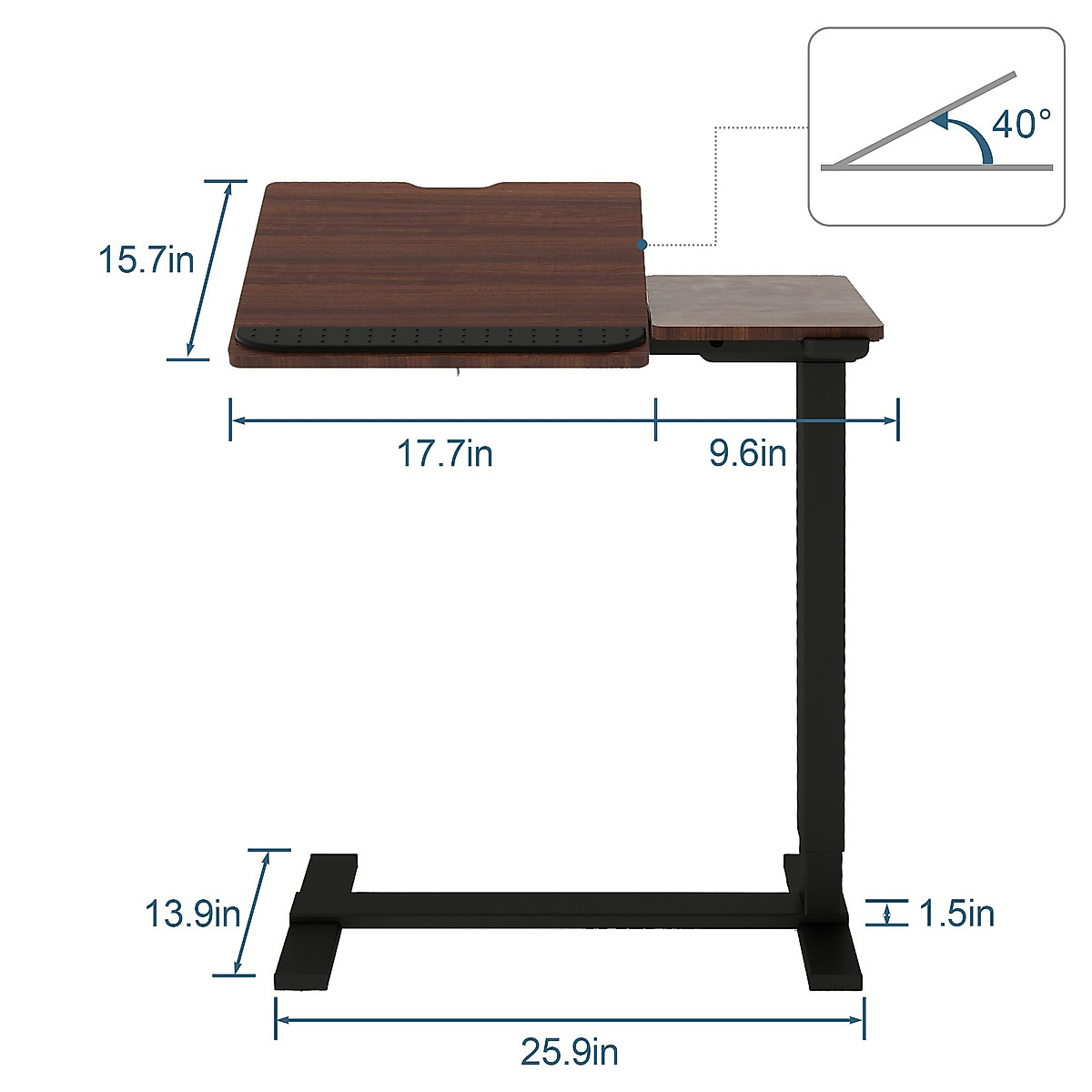 Fromann Electric Height Adjustable Standing Laptop Desk Movable Sit to Stand Desk, Overbed Bedside Laptop Table with Tilting Board and Wheels for Home Office (Black Walnut)