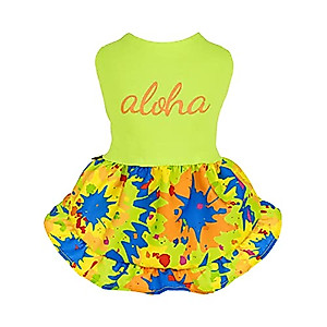 Fitwarm Dog Hawaiian Dress, Summer Dog Clothes for Small Dogs Girl, Pet Beach Luau Outfit, Cat Costume, Neon Yellow, XS