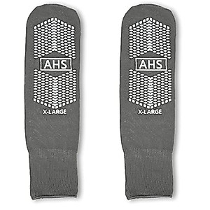 AHS American Hospital Supply Hospital Slipper Socks Grip Socks with Elastic Cuff Grip Socks for Women and Men Slipper Socks Gray | X-Large (Pack of 6)