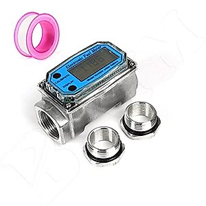 Turbine Flow Meter Electronic 3/4" 3/4 inch 10-100L/Min Oil Flowmeter Kerosene Gas Methanol Diesel Fuel Flow Digital Meter Oval Gear Gauge LCD BSPT/NPT with Battery