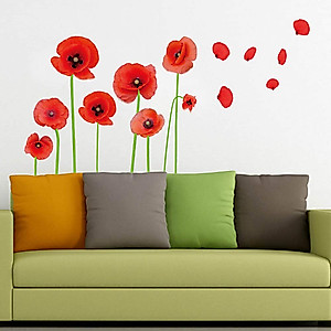 Esmee DIY Red Poppies Beautiful Flowers Vines Stick Wall Decals, Living Room Bedroom Children Room Nursery
