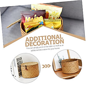 GARVALON Round Wicker Basket with Lid, 150 oz, Snacks, Cosmetics, Desktop Storage