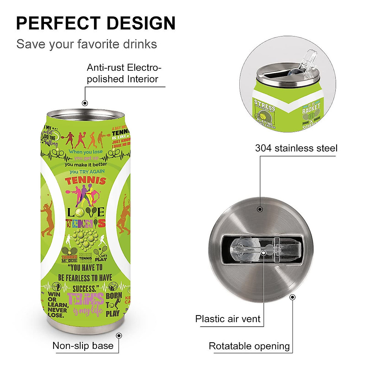 JDEIFKF Tennis Tumbler Cup Travel Mug With Lid,Tennis Lover Birthday Gifts Stainless Steel Vacuum Coffee Mug Cup Tennis Gifts For Women Men 17 Oz