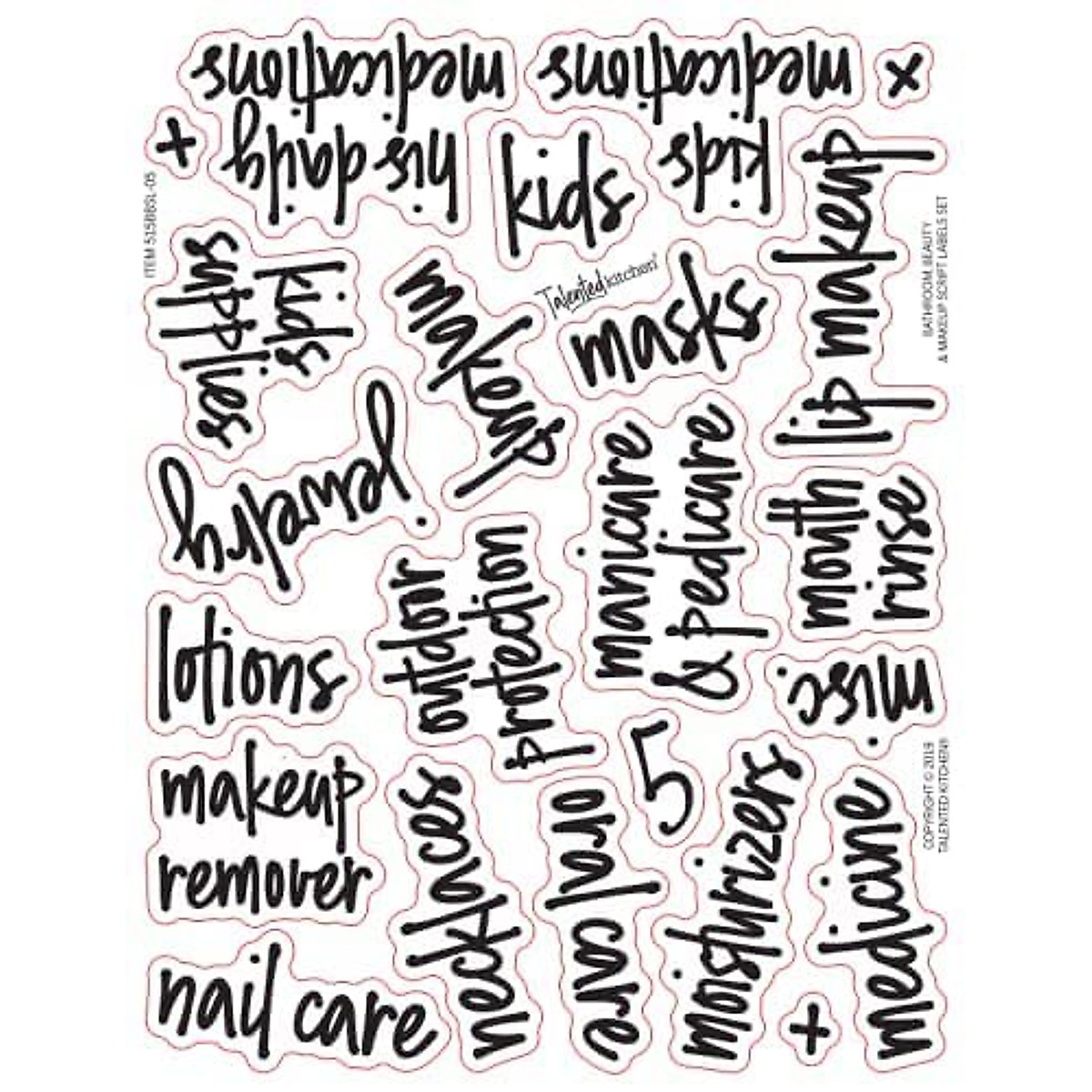 Talented Kitchen 6-Pack Makeup Organizer Premium Quality Acrylic Plastic Containers. Bathroom Beauty Storage Set: 5 Canisters & 107 Printed Labels Organization