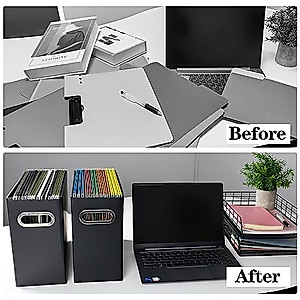 Tunnkit File Organizer, Cardboard Box for Letter Size Hanging File Folder Storage, Collapsible with Handles for Office/Home/School, Black, 4 Packs