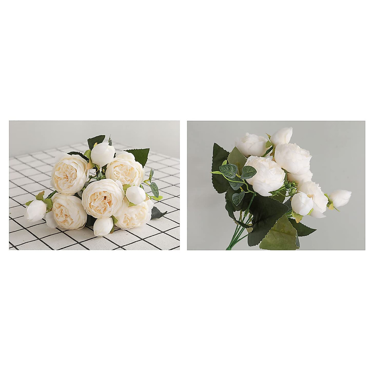 NINAT Peony Artificial Flowers Artificial Bouquet Fake Flowers Silk 20 Heads 16 Buds with Flower Stem for Wedding Valentine's Day Party Home Decoration Pack of 4 (White)