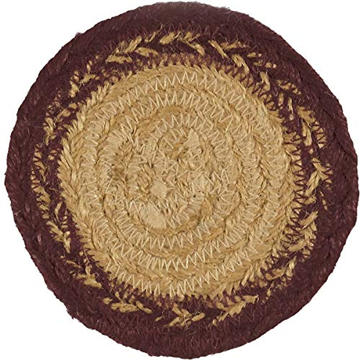VHC Brands Potomac Star Textured Jute Primitive Tabletop Kitchen Stenciled Round Coaster Set of 6, Natural Tan