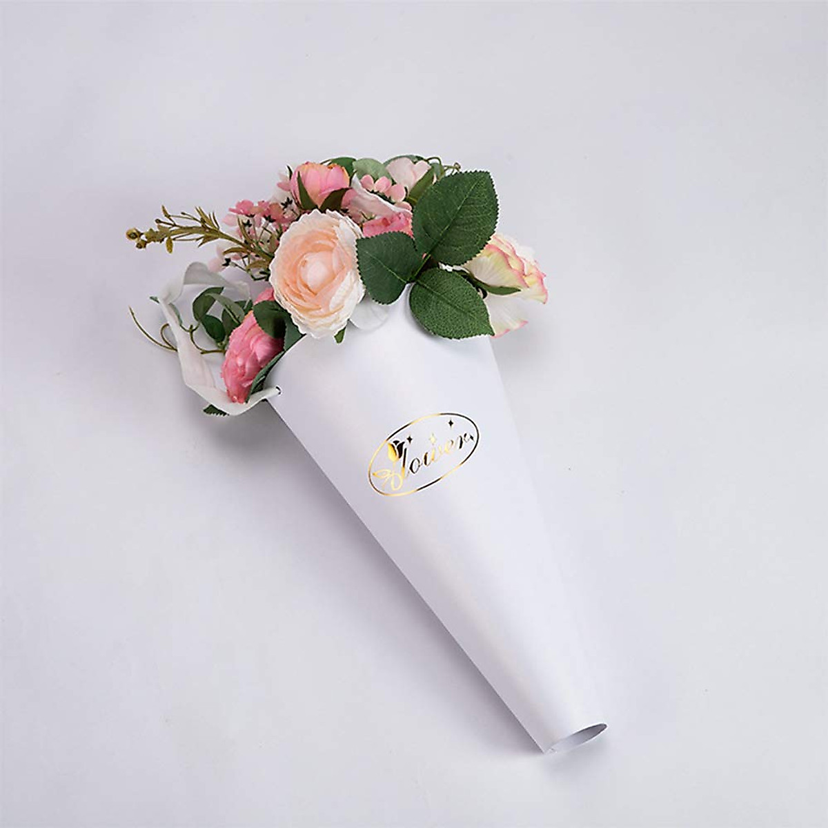 Decorative Paper Bag for Flower Bouquet, 10Pcs Paperboard Floral Hug Bucket with Ribbon Handles, Gift Collocation Packaging Box NMFIN