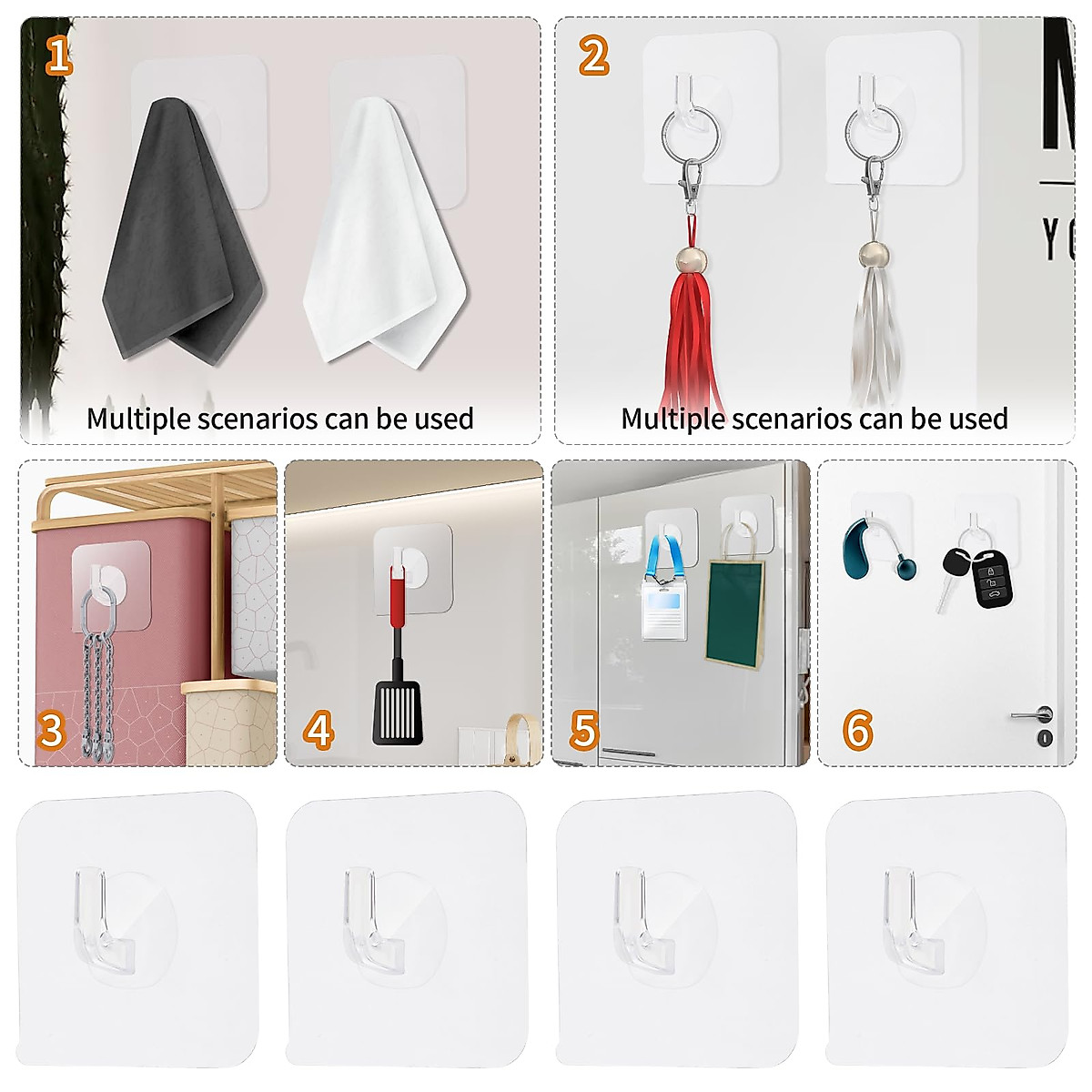 COMNICO 12 Pack Adhesive Hooks Clear Plastic Waterproof Heavy Duty Sticky Wall Ceiling Door Window Pothook Home Kitchen Bathroom Shower Office for Hanging Hat Towel Picture Coats (12)