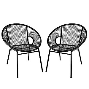 Amazon Basics Outdoor All Weather PE Wicker Club Chair with Steel Frame - 2 Pack, Black