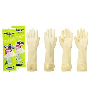 Mamison Quality Non-Slip Reusable Rubber Gloves. Kitchen & Cleaning House Hold (White Medium (2 Pairs))