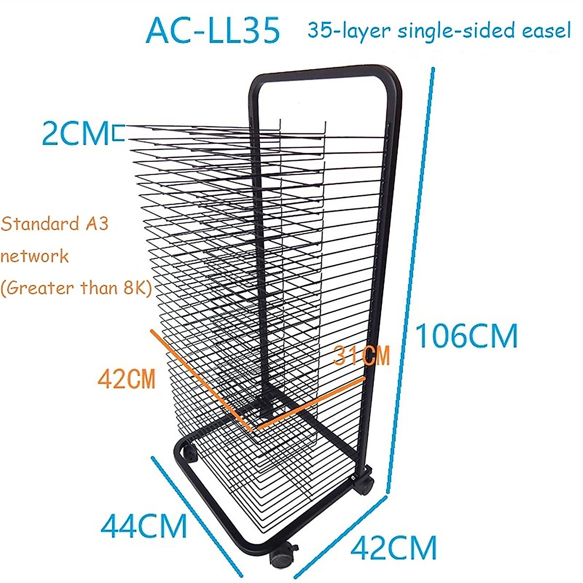 YSCMX Drying Rack, Mobile Classrooms, Art Studio, 25-Shelf Mobile Drying Rack with Wire Shelves for Works of Art, Black Powder Coated Finish，Drying & Print Racks (Color : 35-Layer)
