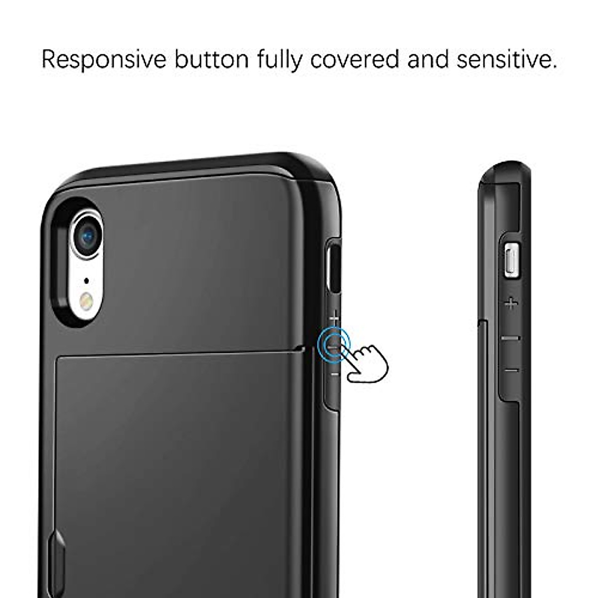 SAMONPOW Case for iPhone XR Hybrid iPhone XR Wallet Case Card Holder Shell Heavy Duty Anti Scratch Dual Layer Hard PC Soft Rubber Bumper Cover for iPhone XR 6.1 inch Black